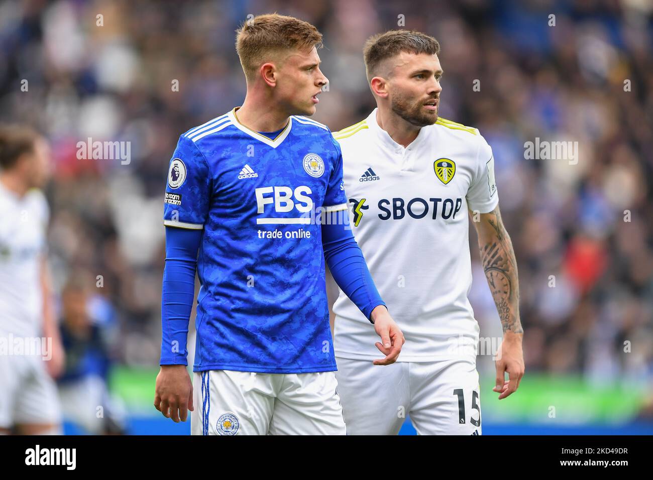 Harvey Barnes of Leicester City and Stuart Dallas of Leeds United ...
