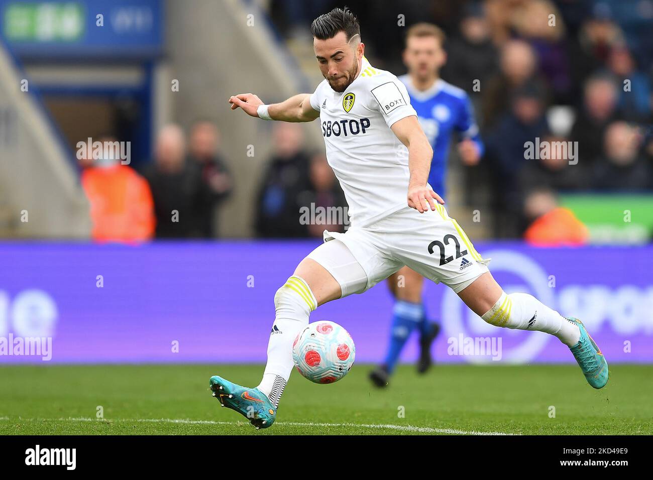 Jack Harrison of Leeds United lines up a shot at goal during the ...