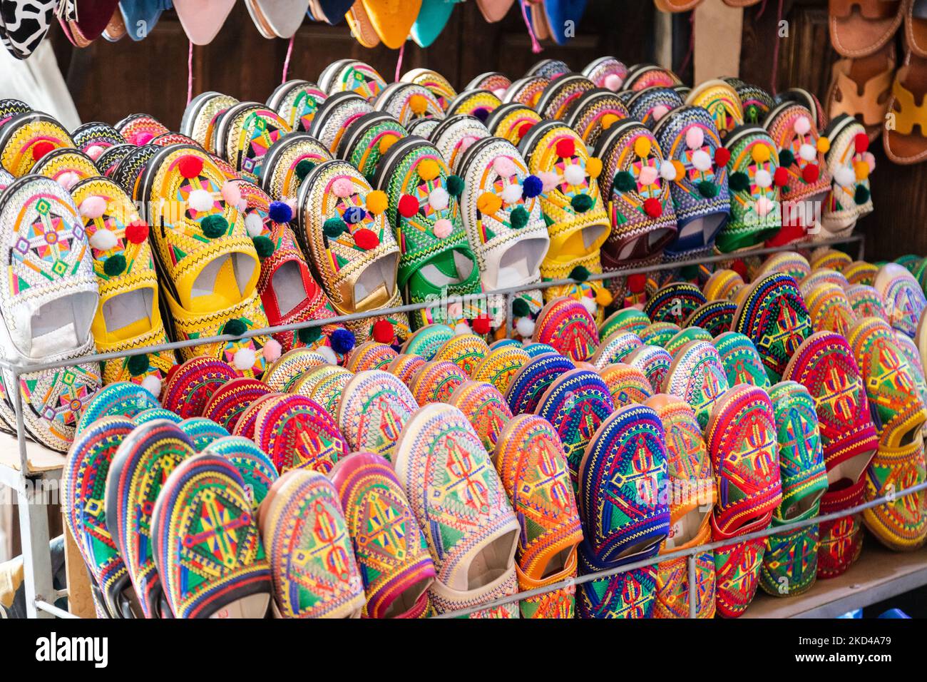 Closeup to traditional footwear at a shop in the Souks and Medina of ...