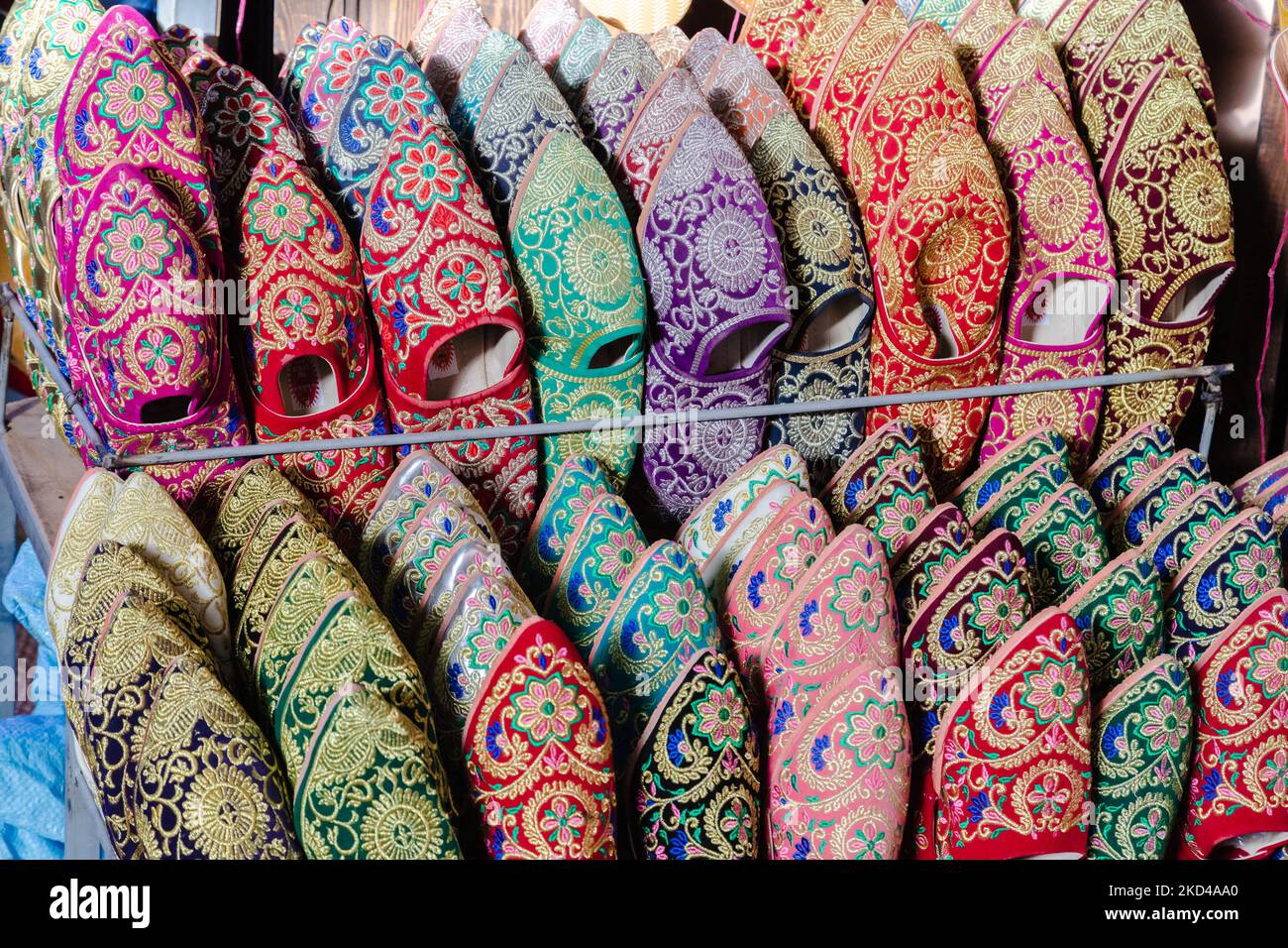 Closeup to traditional footwear at a shop in the Souks and Medina of ...
