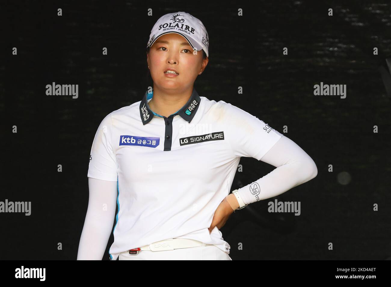 Jin Young Ko of South Korea waits for the prize presentation after winning the HSBC Women's ...
