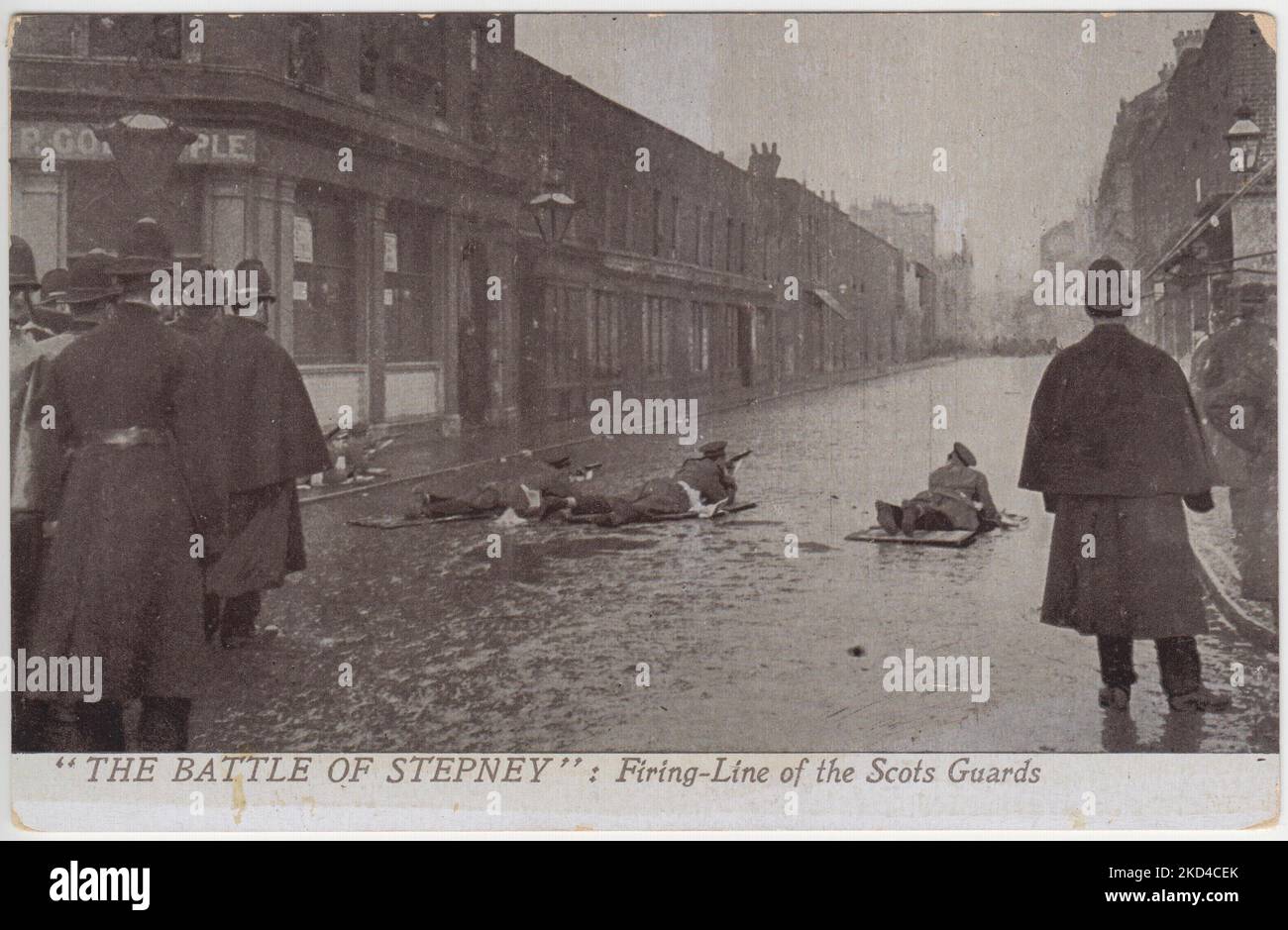 "The Battle of Stepney: Firing line of the Scots Guards": postcard of ...