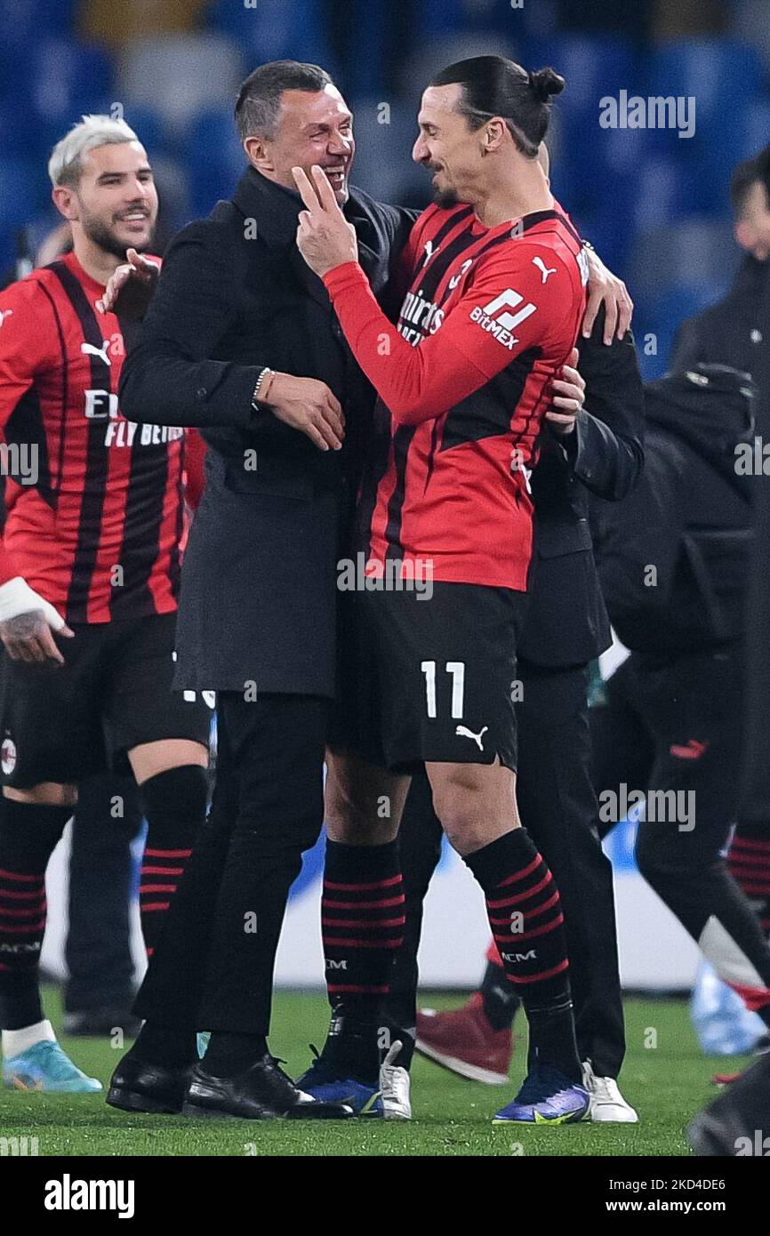 Zlatan Ibrahimovic of AC Milan celebrates with Paolo Maldini of AC ...