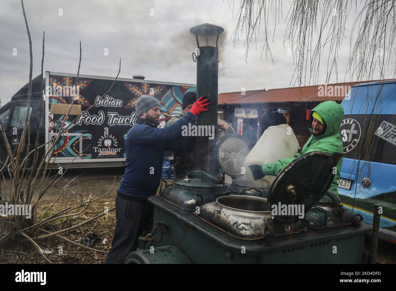 A field kitchen serving food for refugees fleeing from from Ukraine is ...
