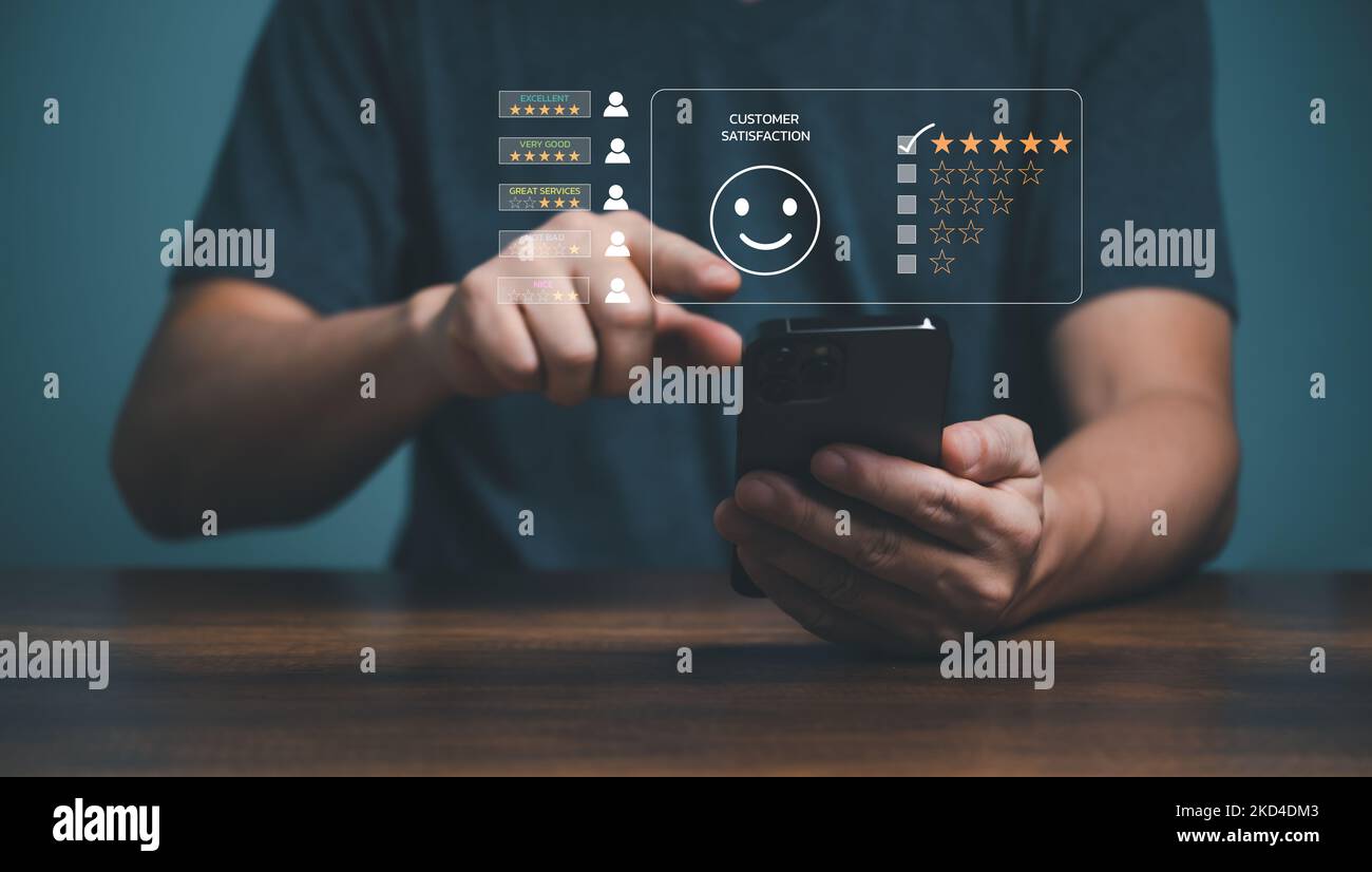 Customer review satisfaction feedback survey concept, User give rating to service experience on ...