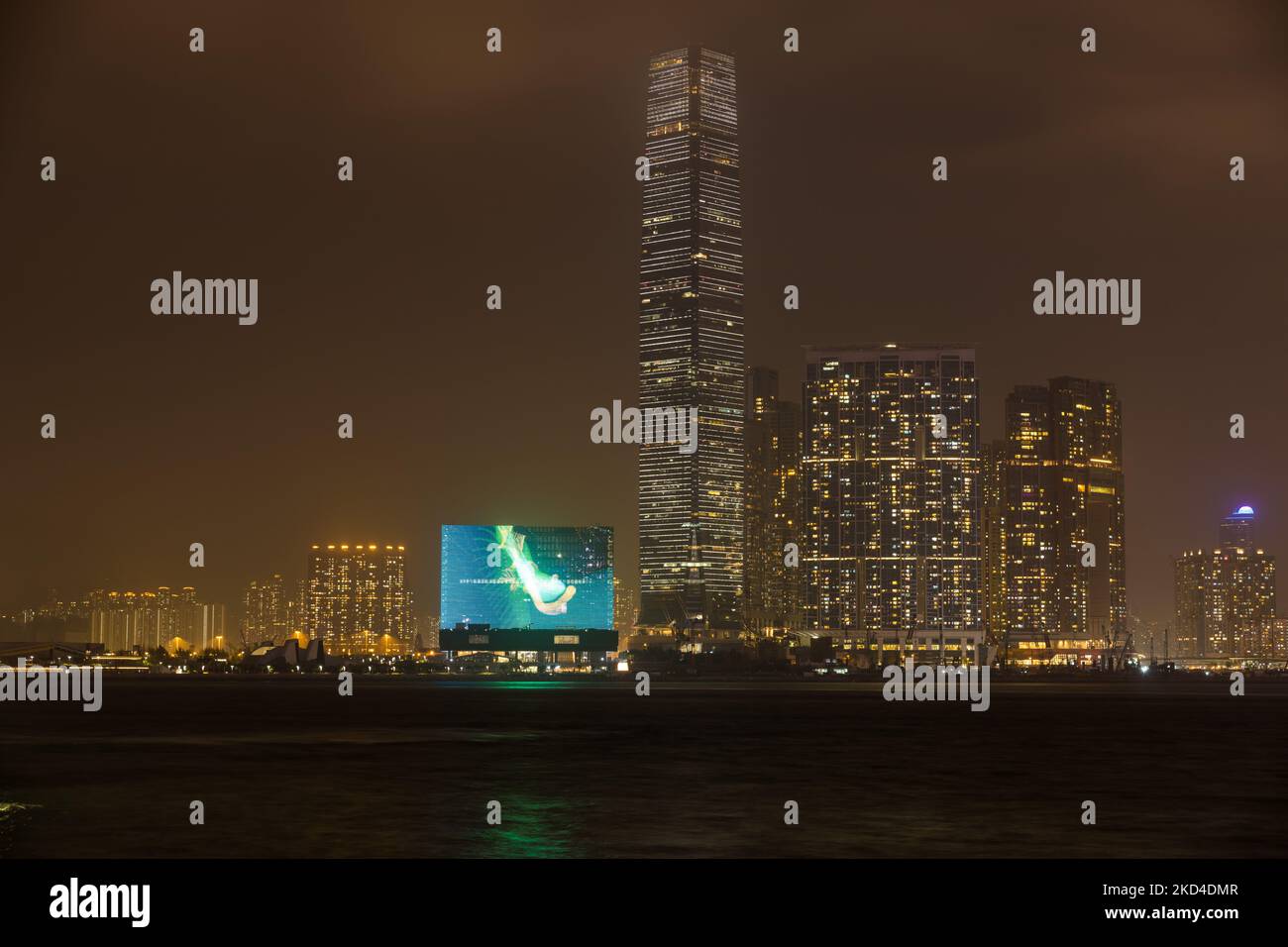 A view of the M+ museum and the ICC tower in West Kowloon, in Hong Kong ...