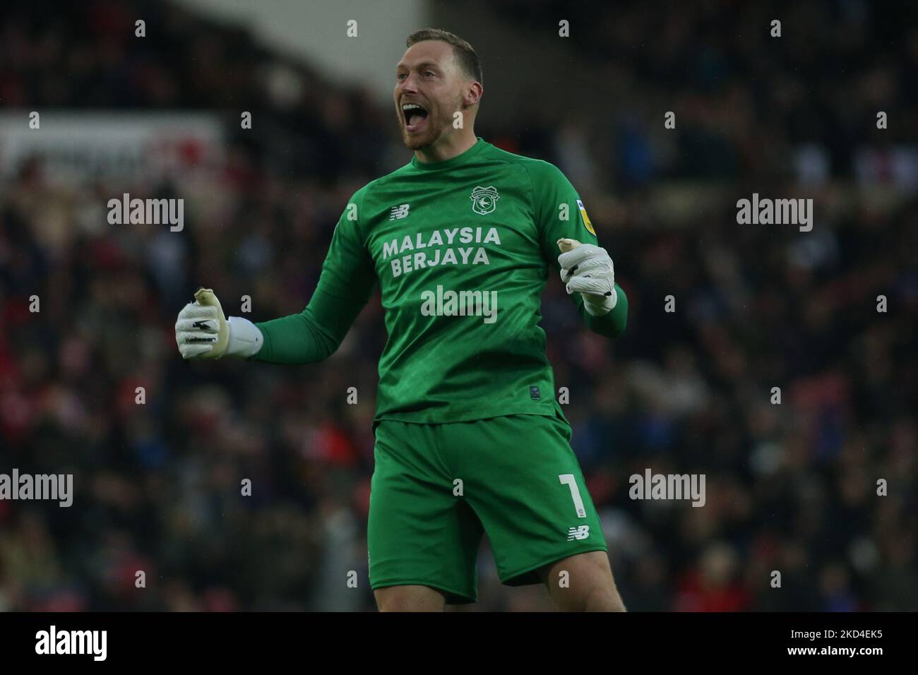 Cardiff City Goalkeeper Ryan Allsop celebrates his sides opening goal ...