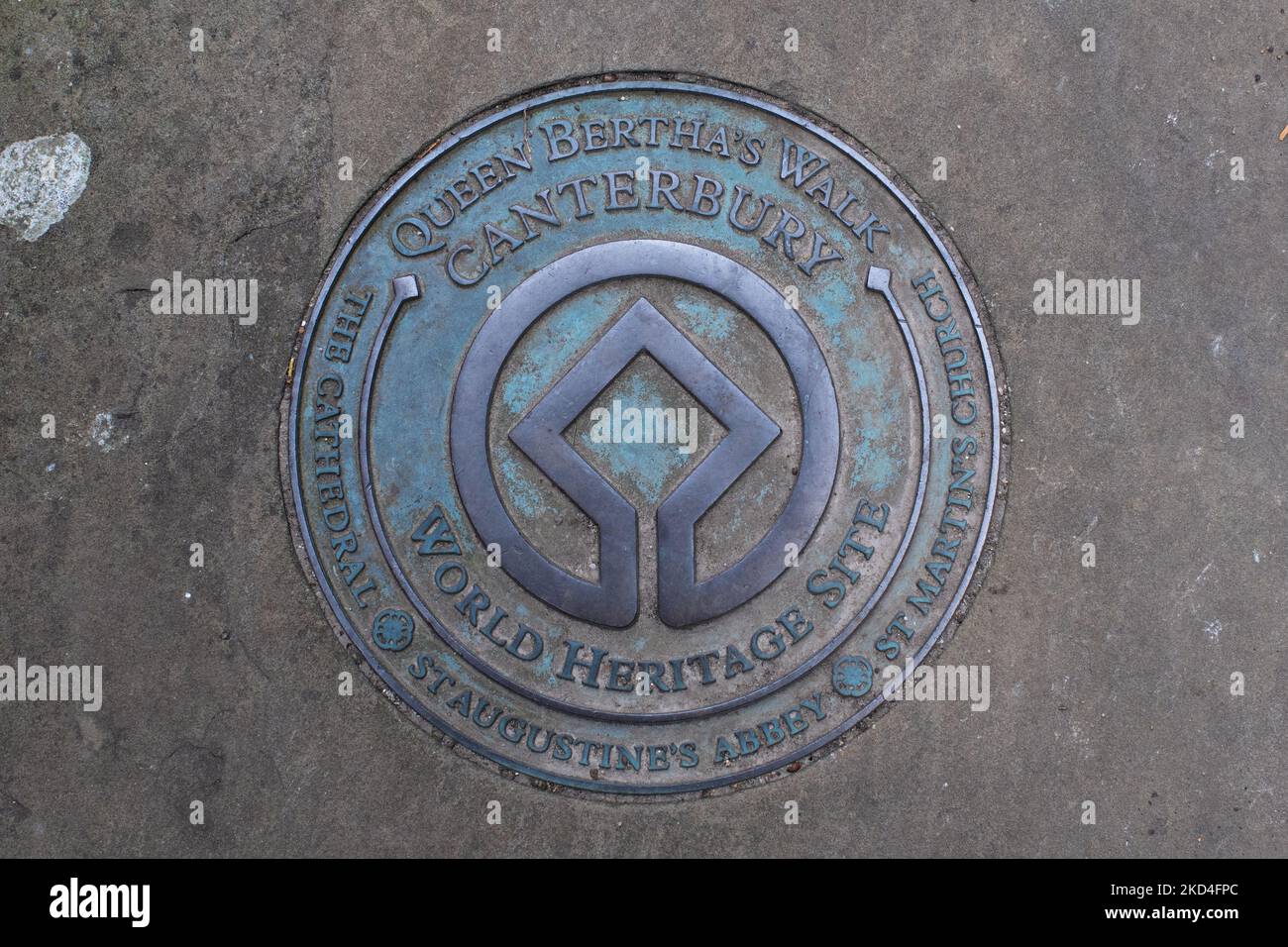 Queen Bertha's Walk waymarker on paving stone at St Martins Church ...