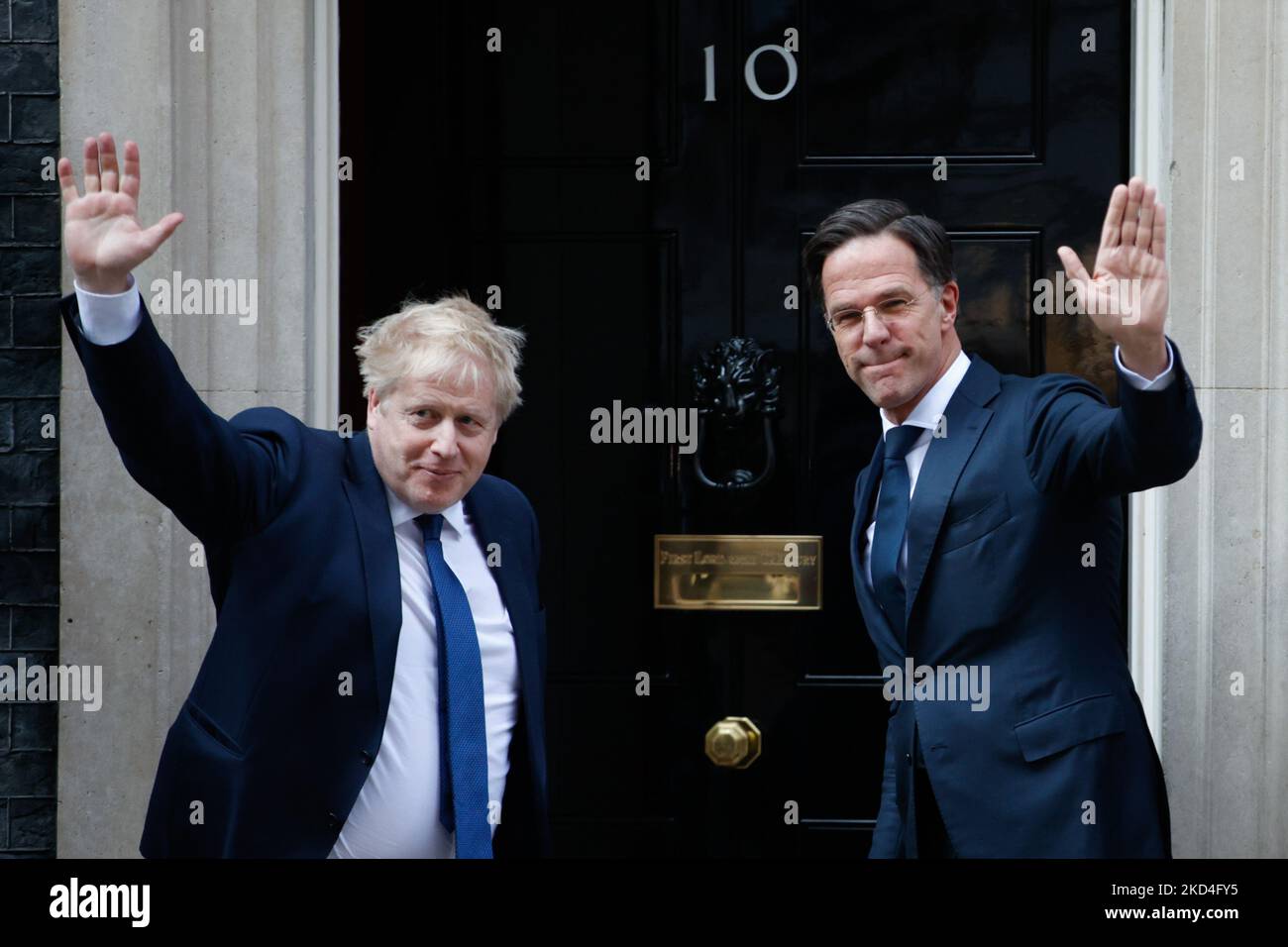 British Prime Minister Boris Johnson (L) welcomes Prime Minister of the ...