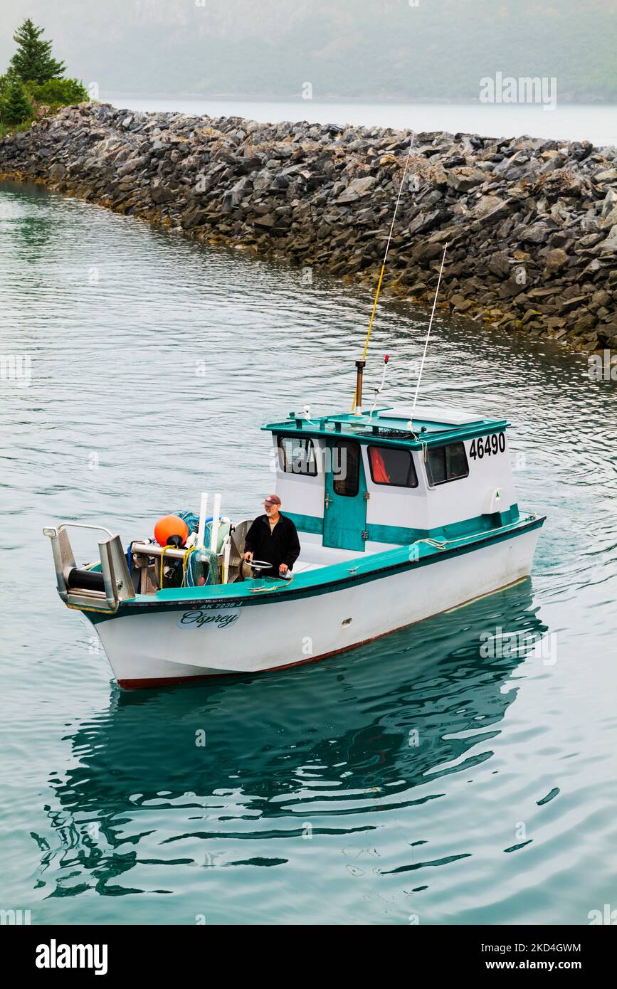 Commercial fishing fishing boat returns to harbor; Whittier; Alaska ...