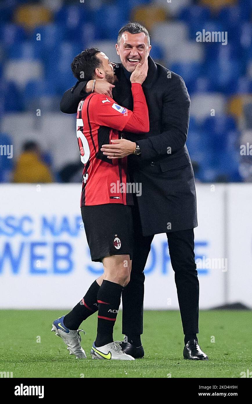 Paolo Maldini of AC Milan celebrates the victory with of AC Milan ...