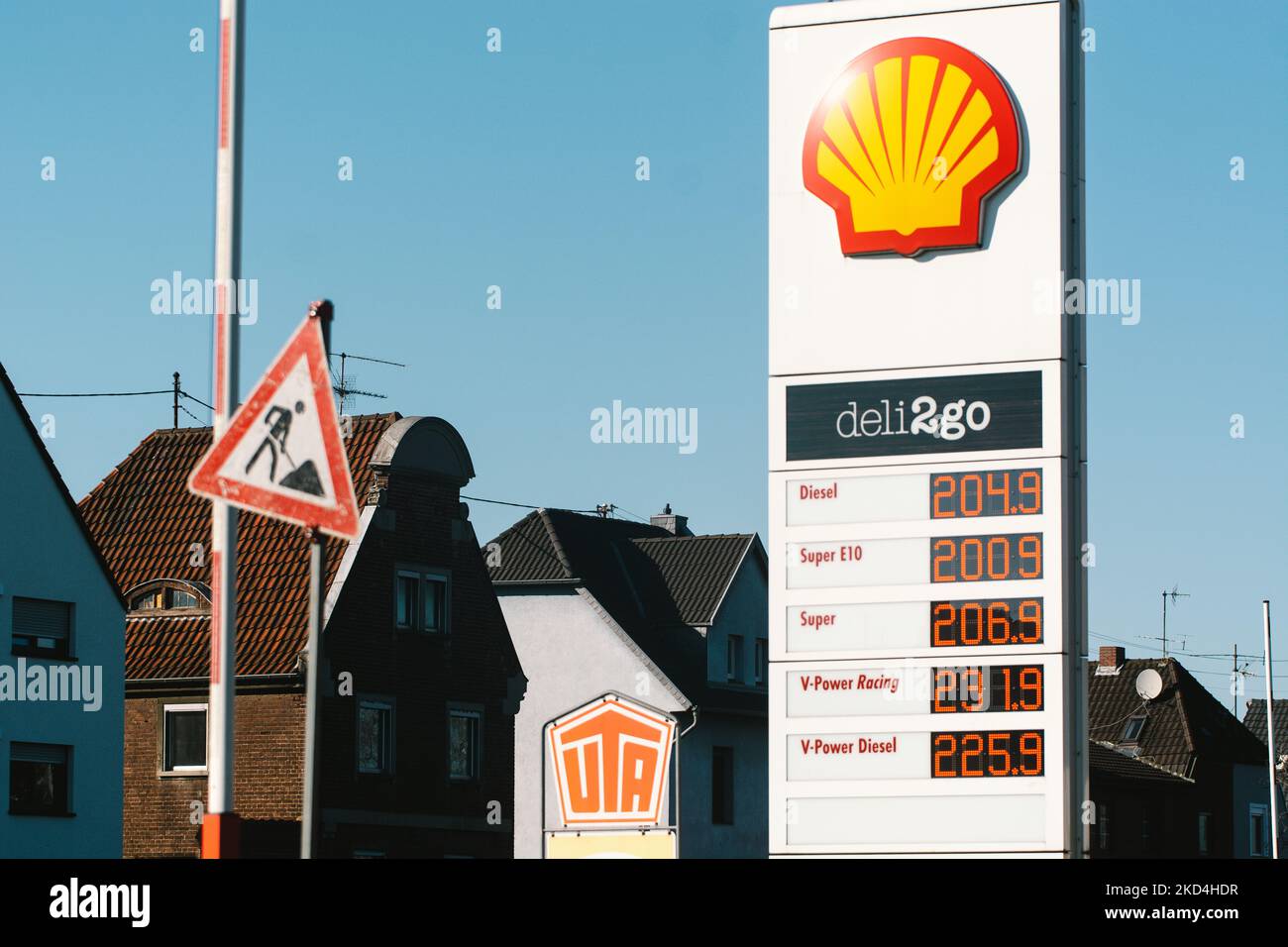 The price per litre is seen at Shell gas station in Cologne, Germany on ...
