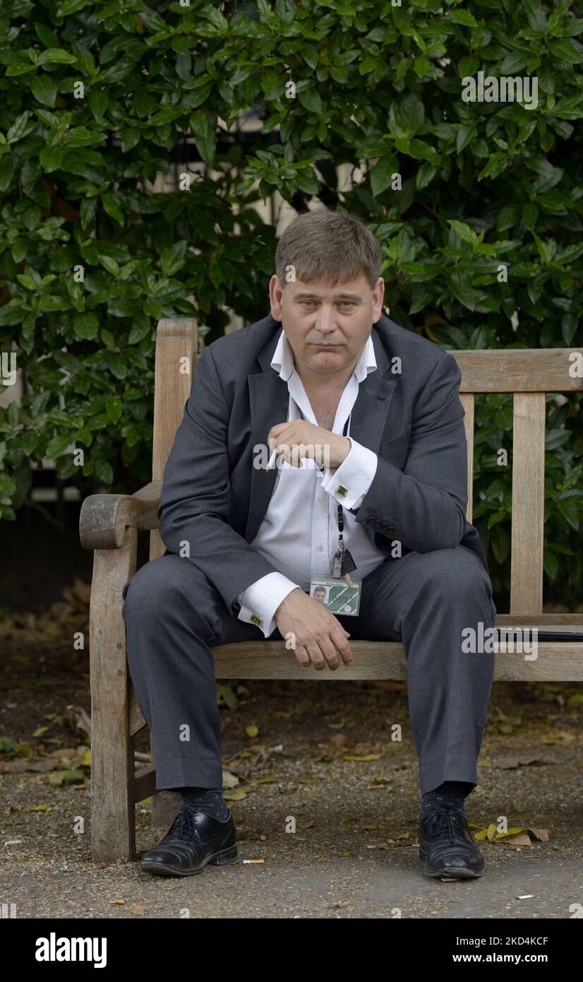 Andrew Bridgen MP (Con: North West Leicestershire) on a bench in ...