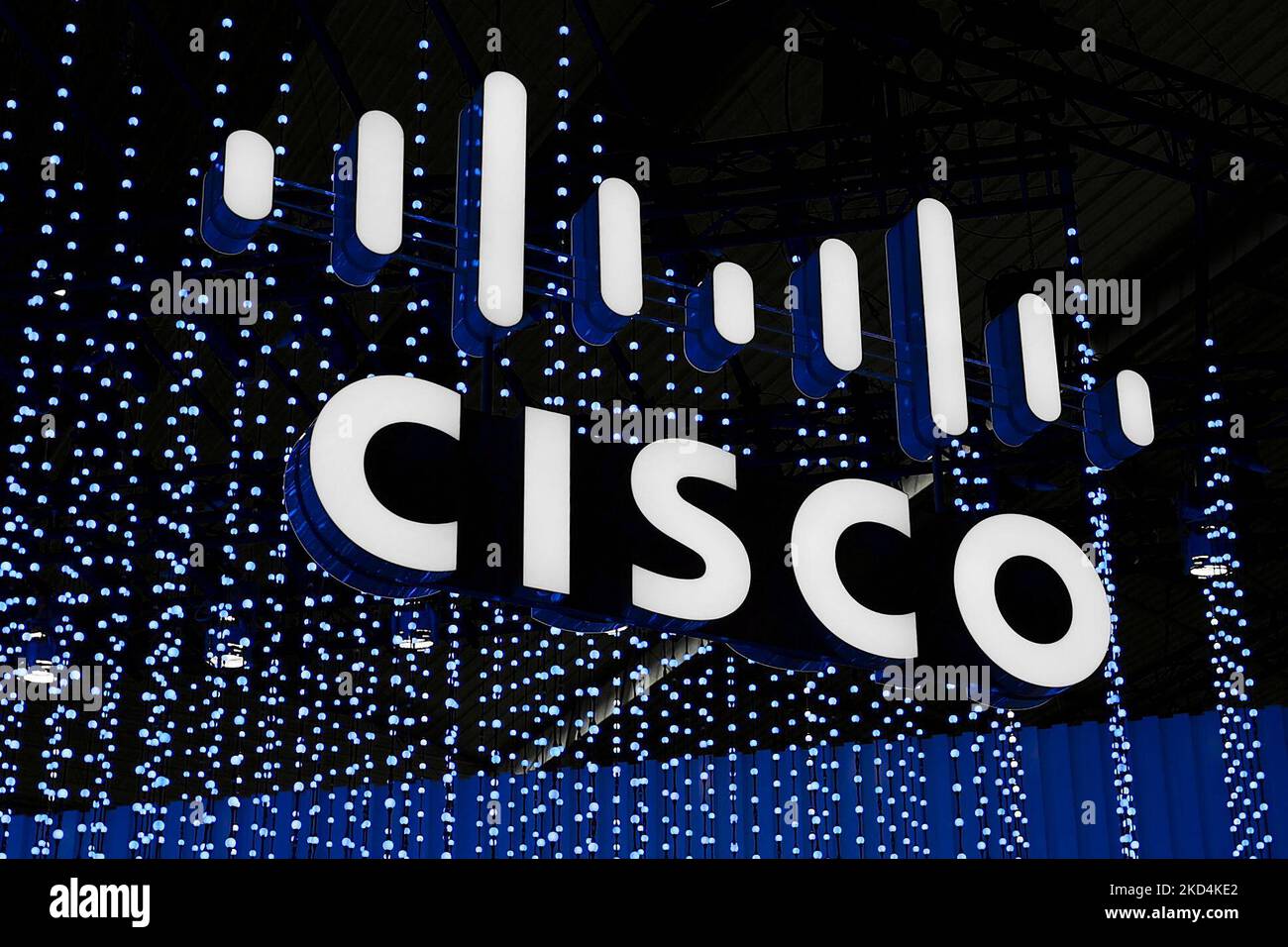 Cisco logo exhibited at Cisco stand during the Mobile World Congress ...