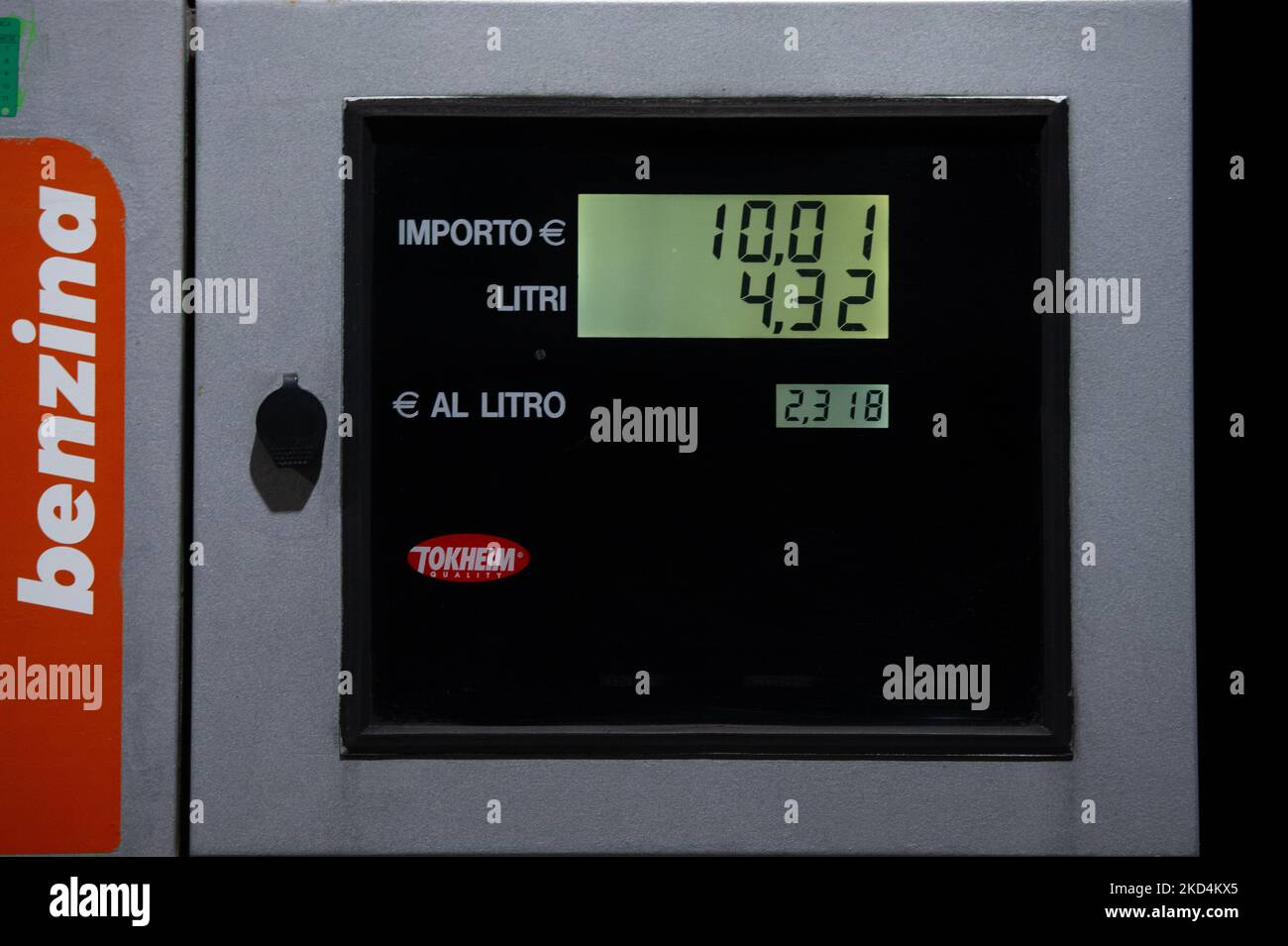 Petrol pumps are seen on 8th March 2022 in L'Aquila, Italy. Gazol and ...