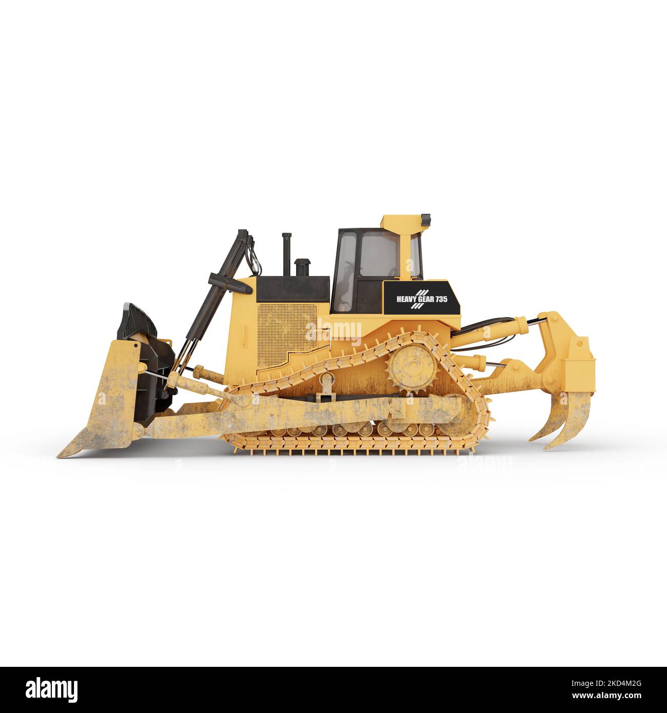 A 3D rendering of a yellow bulldozer on isolated white background Stock ...