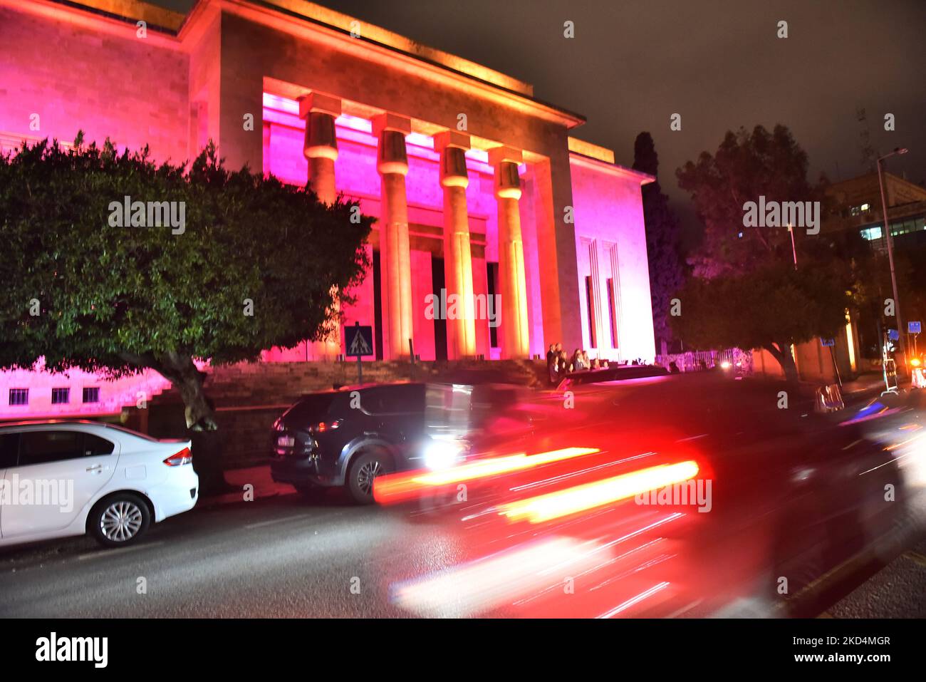 The National Museum of Beirut is illuminated in pink to mark ...