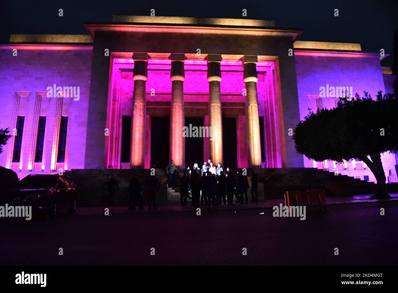 The National Museum of Beirut is illuminated in pink to mark ...