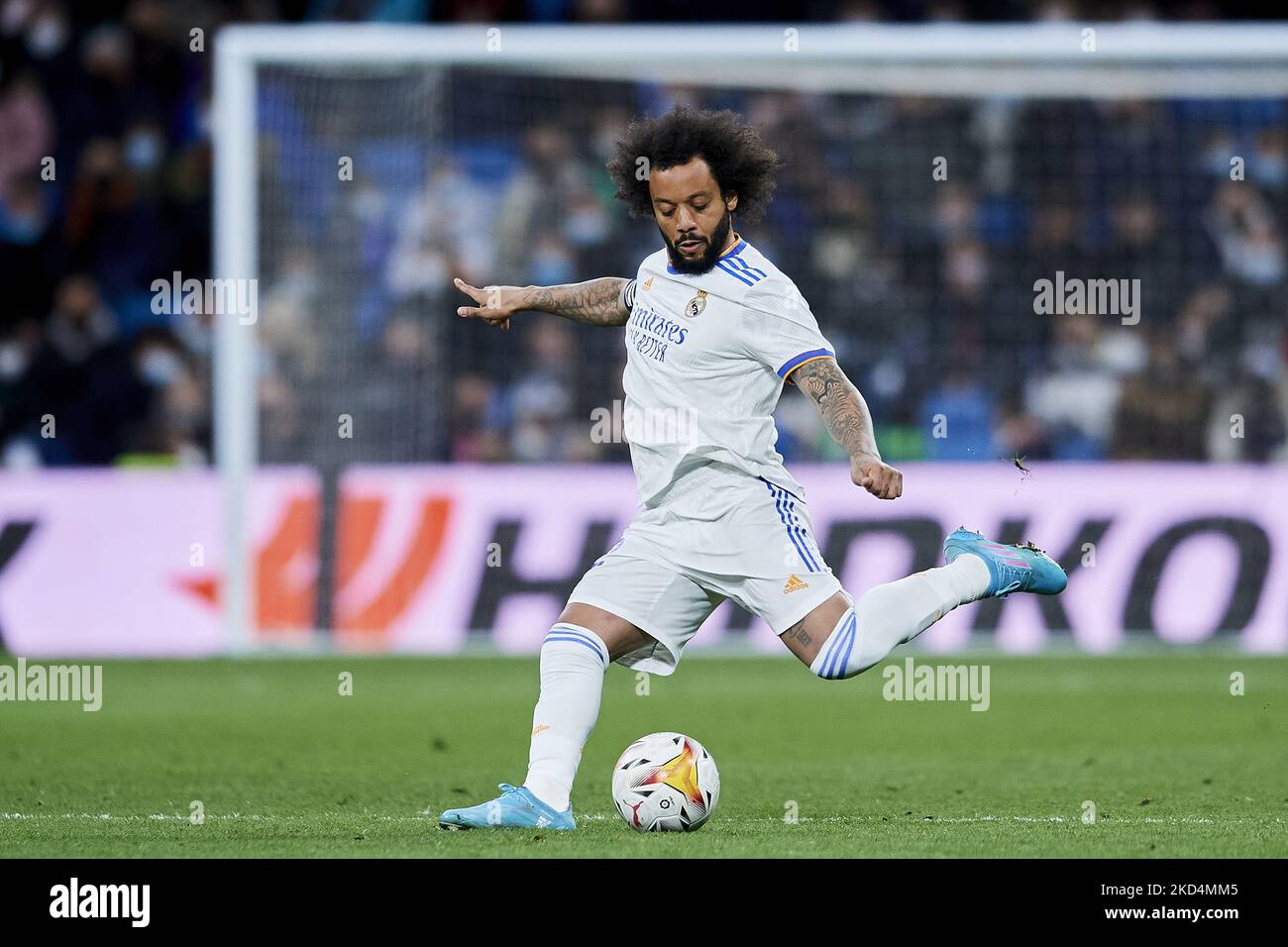 Marcelo of Real Madrid does passed during the La Liga Santander match ...