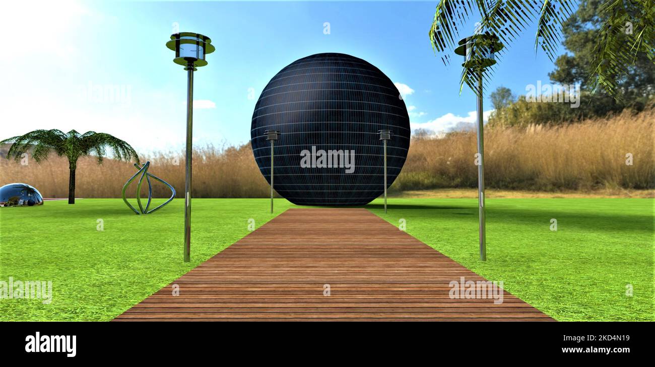 A high-tech solar power plant in the form of a photovoltaic ball with ...