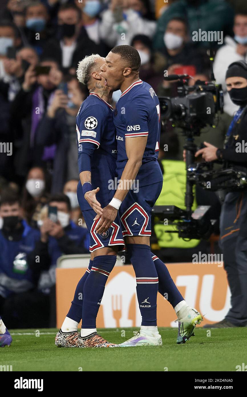Kylian Mbappe of PSG celebrates after scoring his sides first goal ...