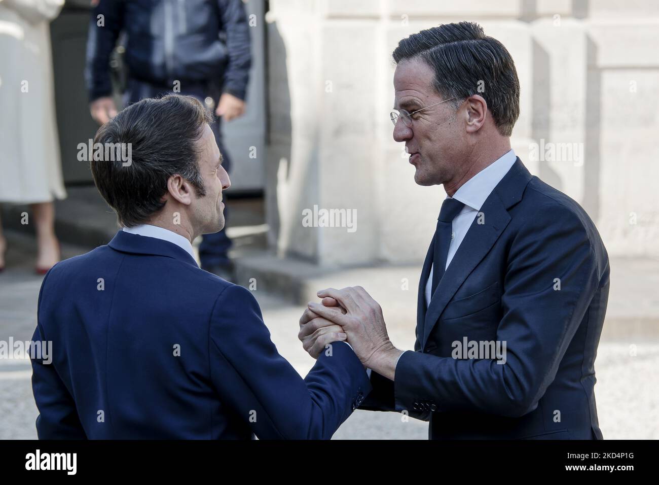 France's President Emmanuel Macron welcomes the Prime Minister of the ...
