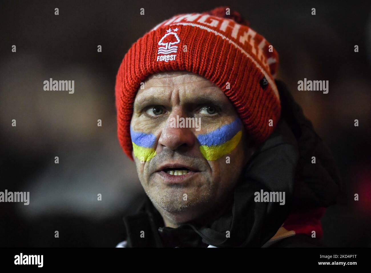 Nottingham Forest supporter shows his support for the Ukraine during ...