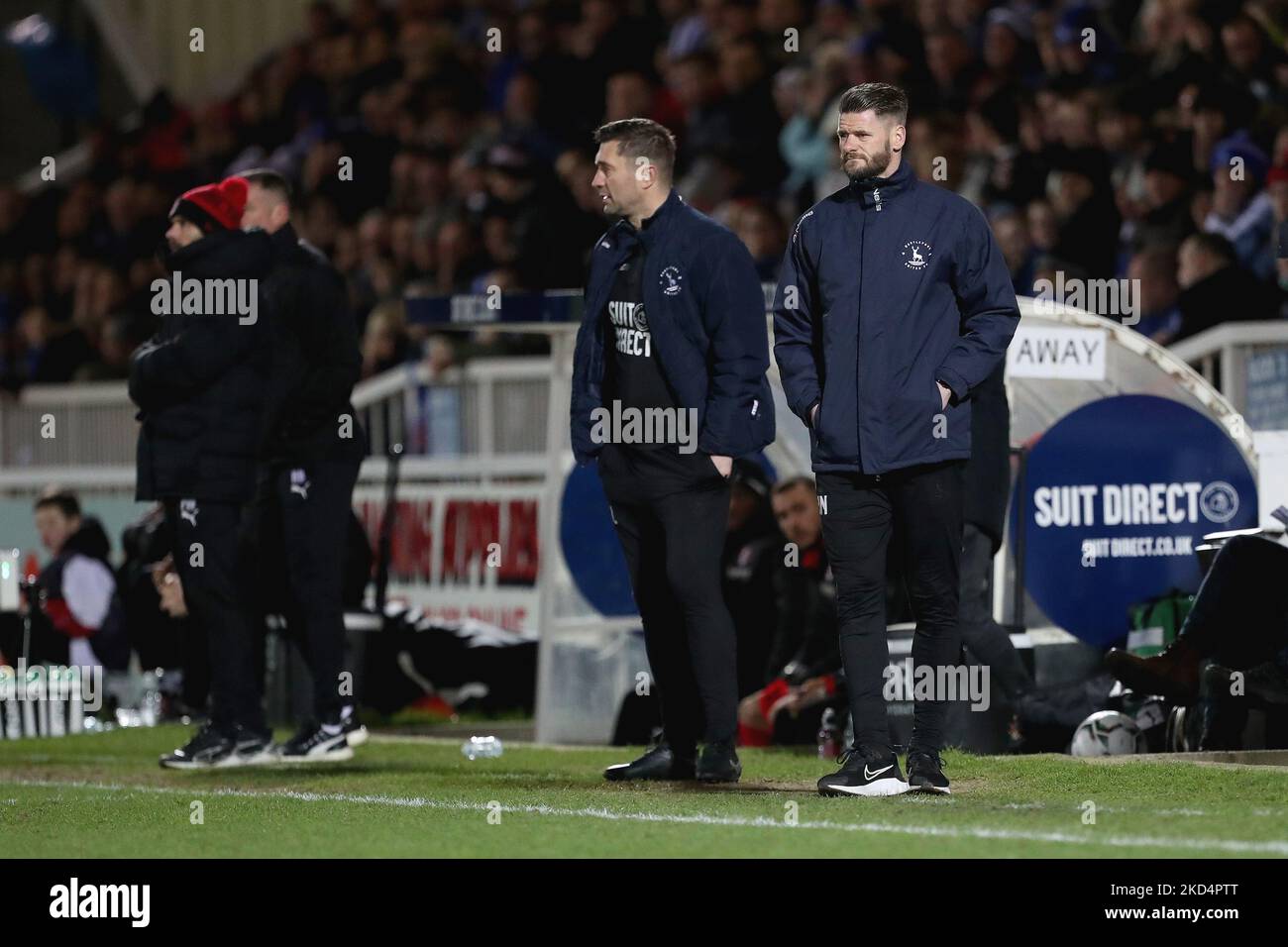 Hartlepool United assistant manager Michael Nelson (r) and manager ...