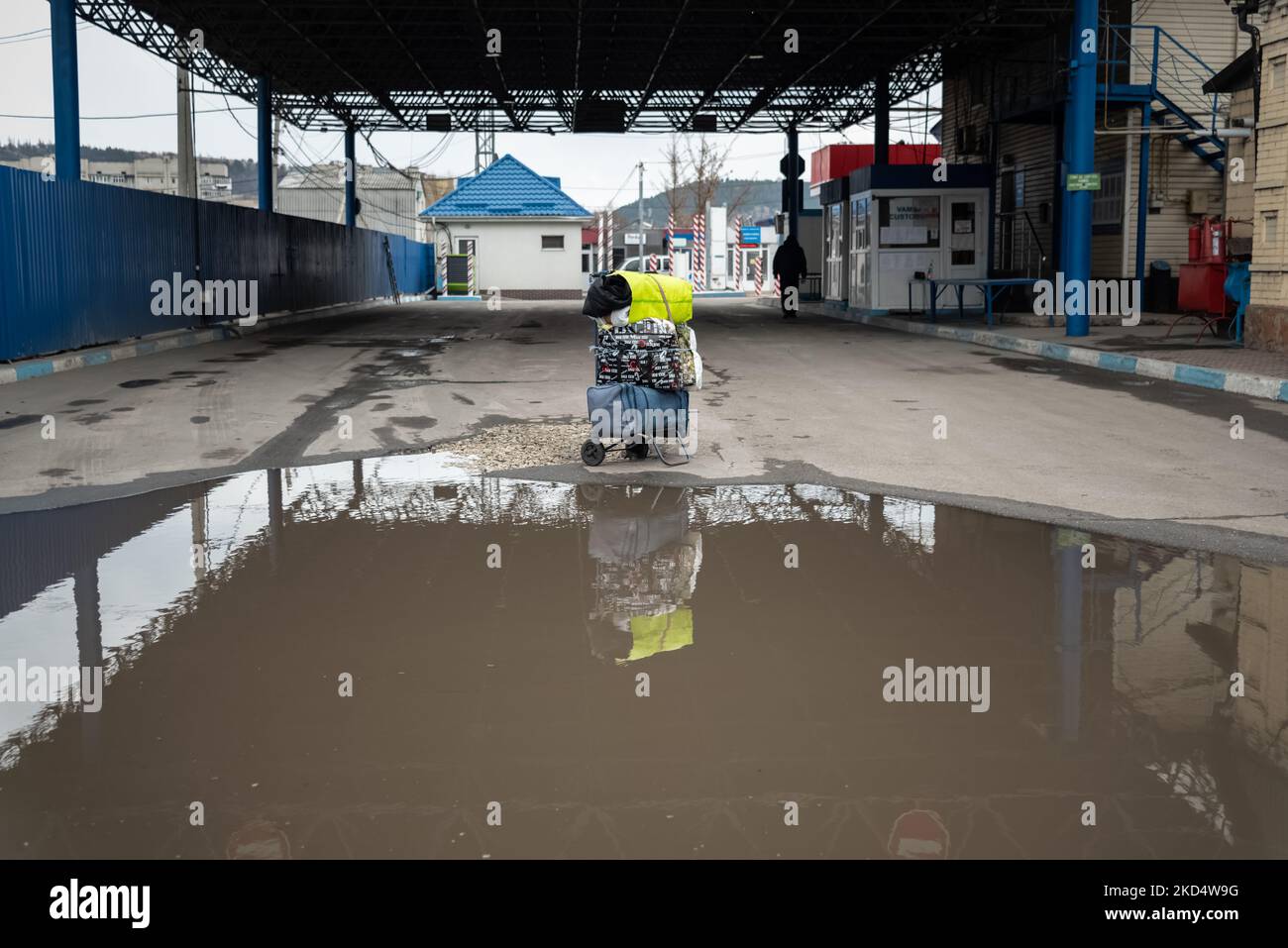 A trolley belonging to an Ukrainian family is seen parked just after ...