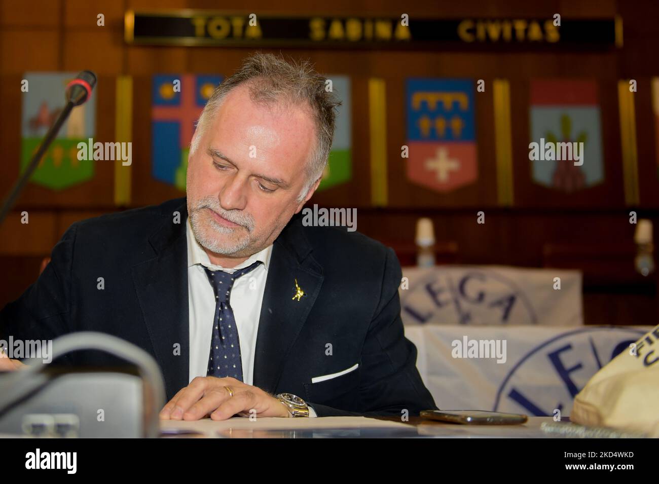 Massimo Garavaglia during a meeting of Lega political party in Rieti ...