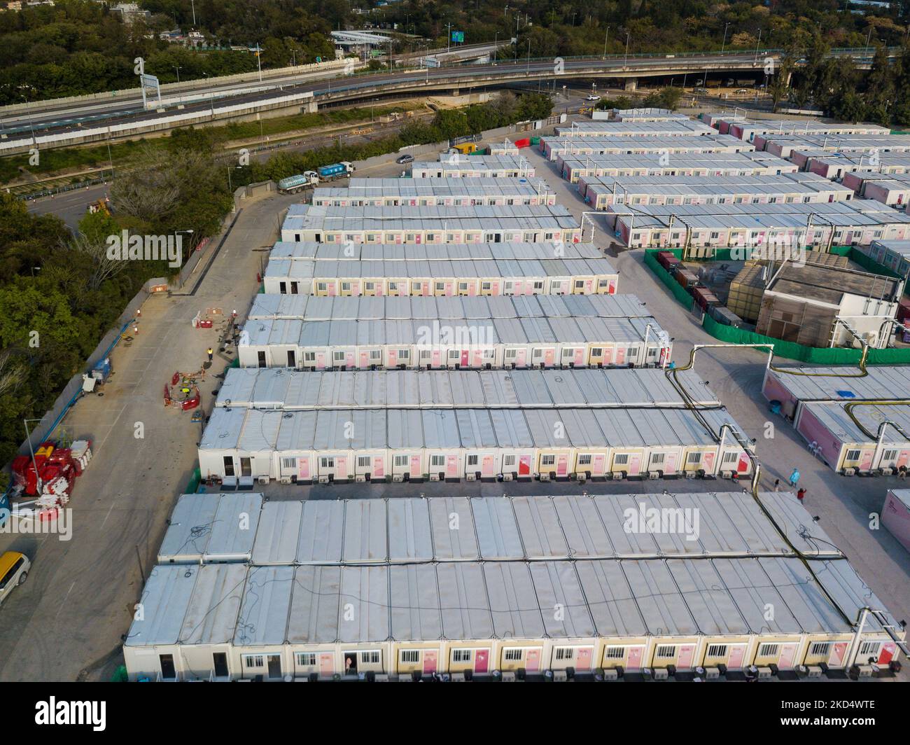 A view by drone of the San Tin Community Isolation Facility, in Hong ...