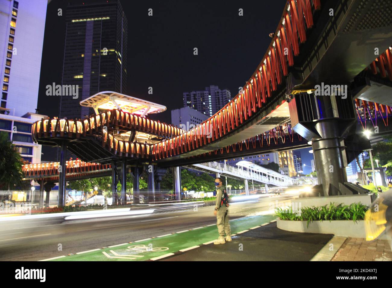 The view of new unique pedestrian bridge in Jakarta, on March 12, 2022 ...