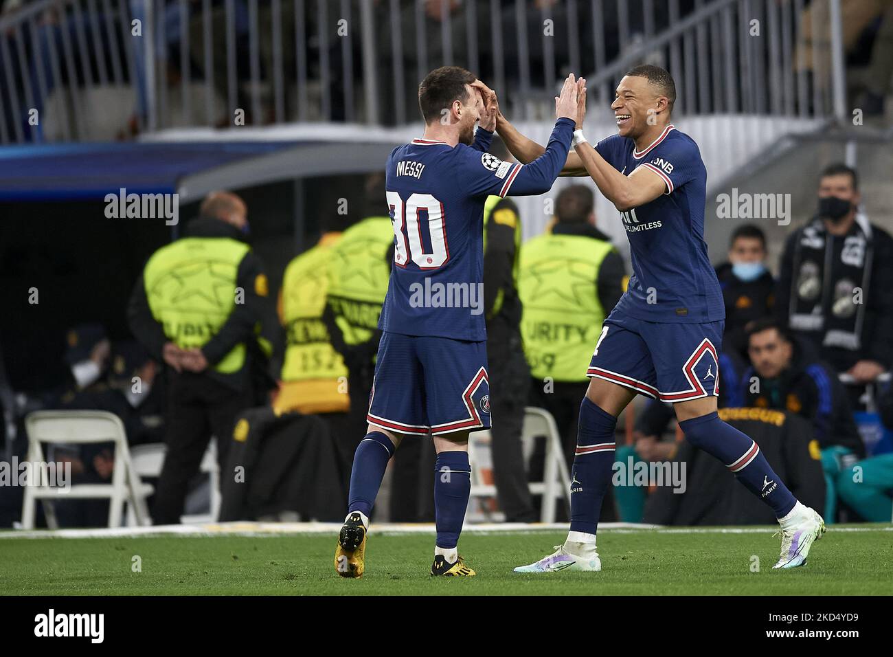Kylian Mbappe of PSG celebrates with Leo Messi after scoring his sides ...