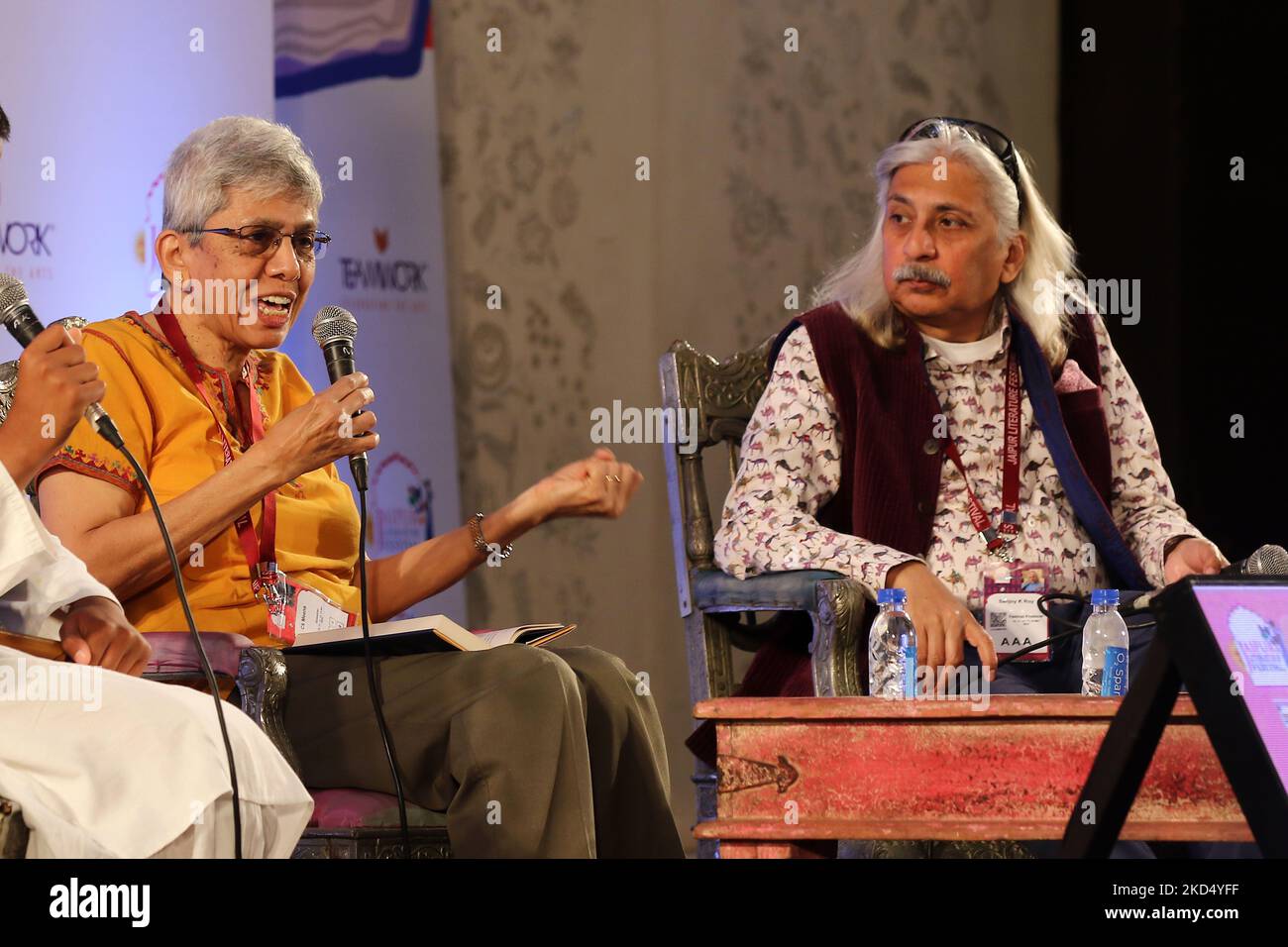 CK Meena in conversation with Sanjoy K. Roy at a session during the Jaipur Literature Festival ...