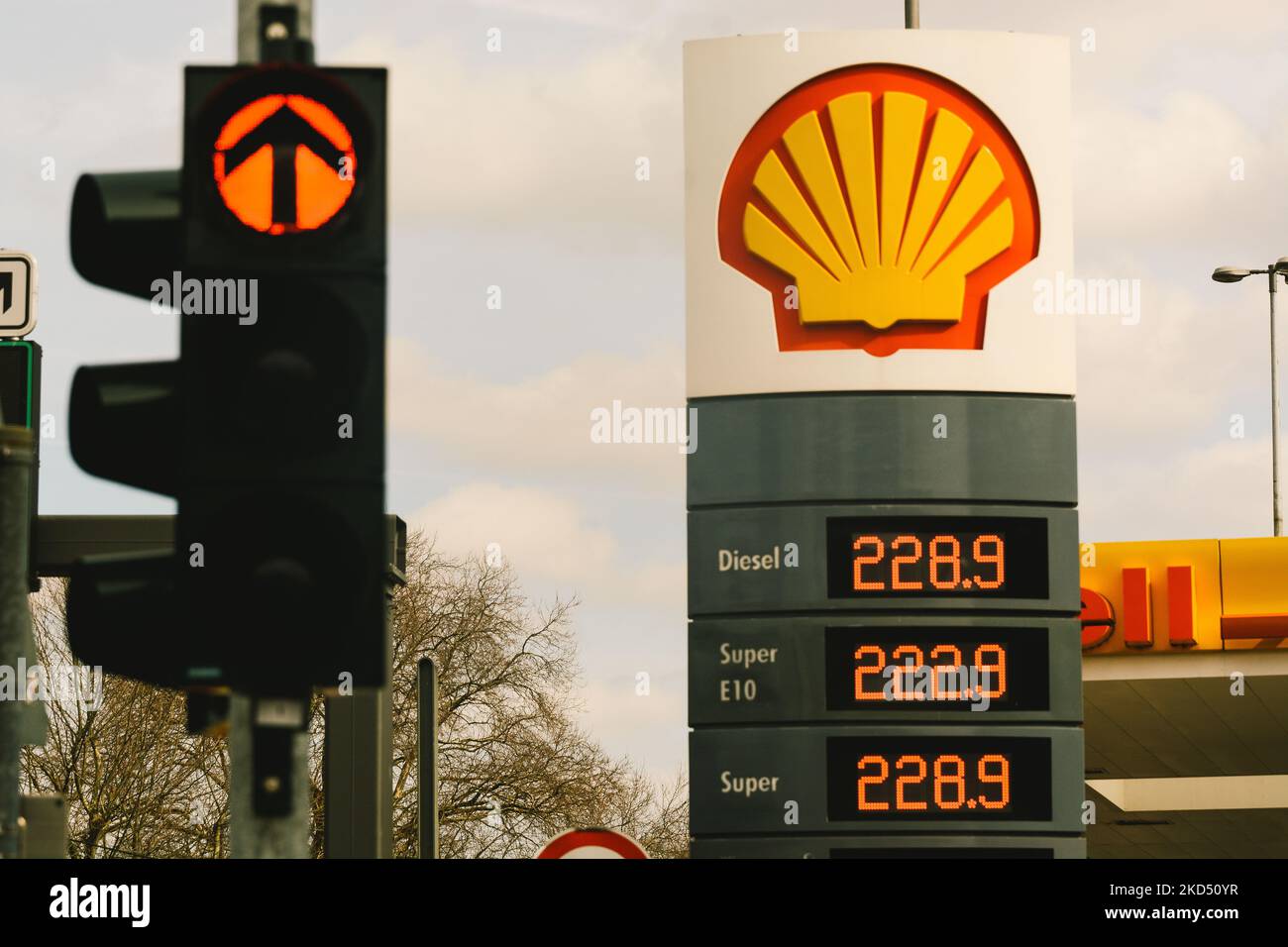 the price per litre is seen at Shell gas station in Cologne, Germany on ...