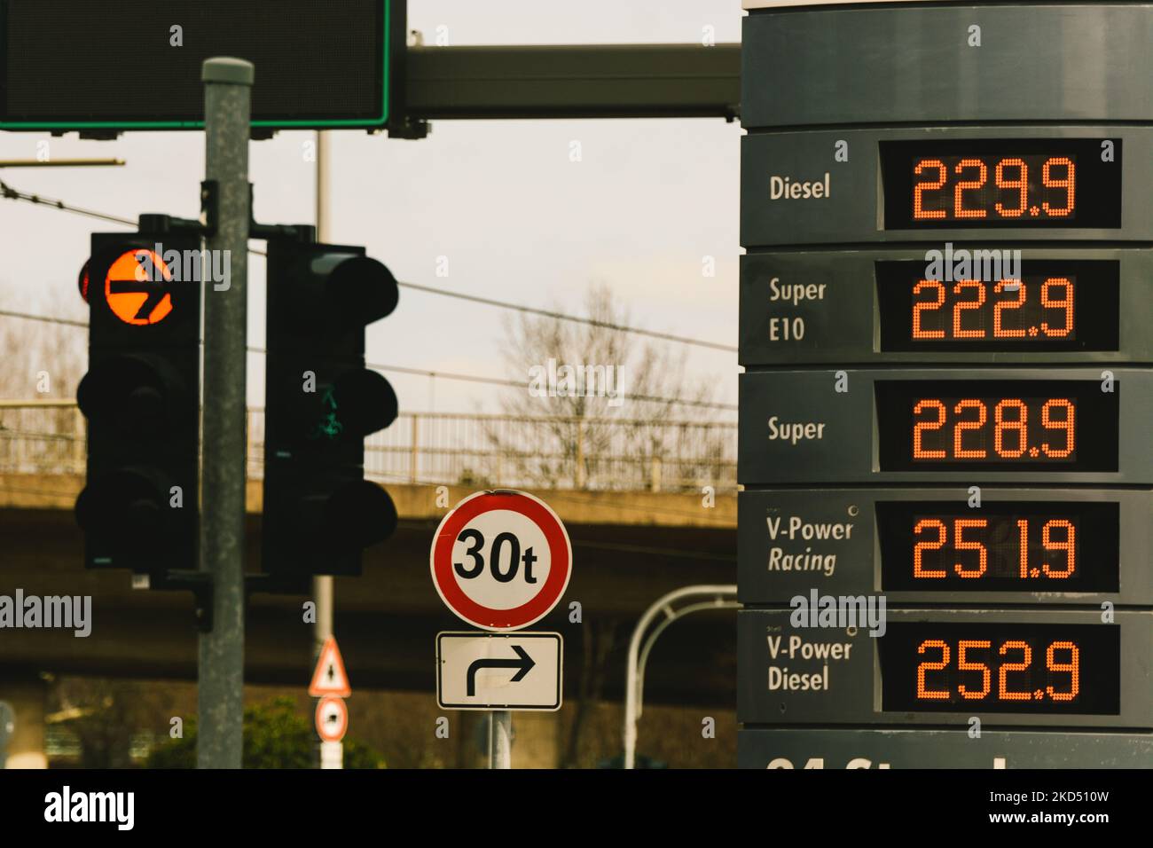 The price per litre is seen at Shell gas station in Cologne, Germany on ...