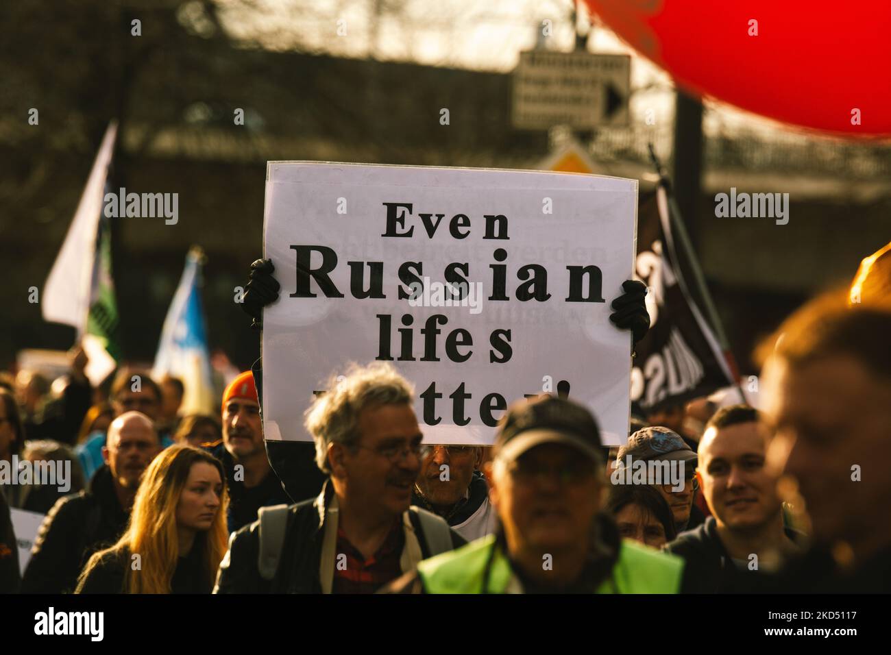 a protester with " Even Russian lif is matter" sign is seen during the ...