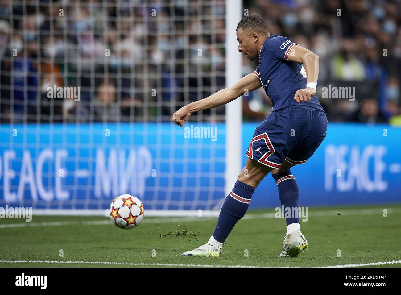 Kylian Mbappe of PSG shooting to goal during the UEFA Champions League ...