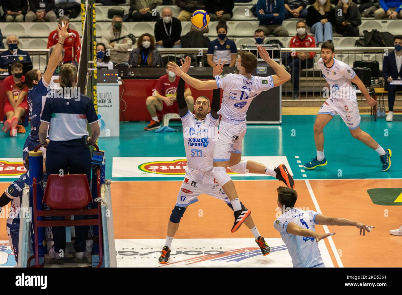 Elia Bossi (Cisterna) spikes during the Volleyball Italian Serie A Men Superleague Championship ...
