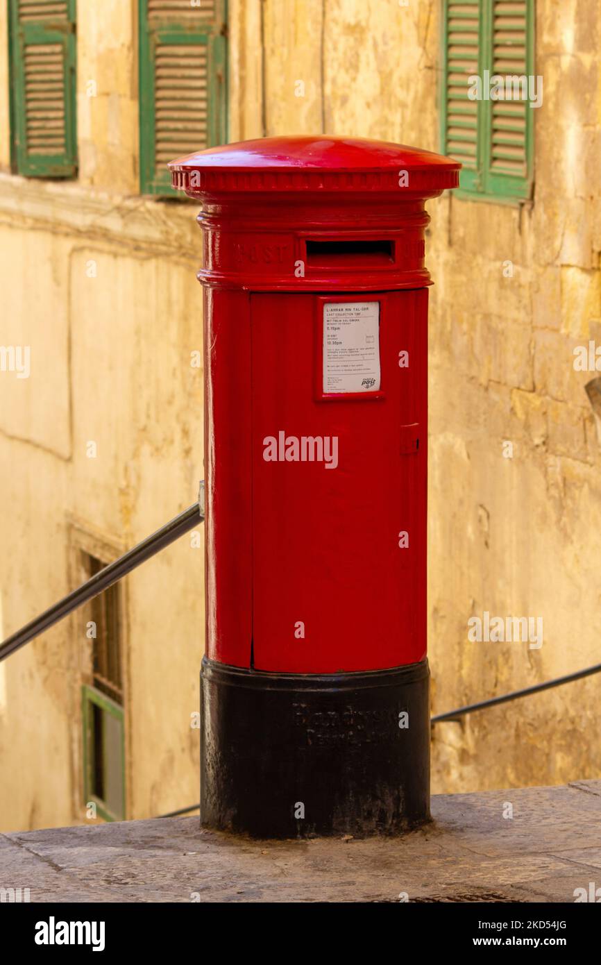 A vertical shot of the red pillar letterbox at Mikiel Anton Vassalli ...