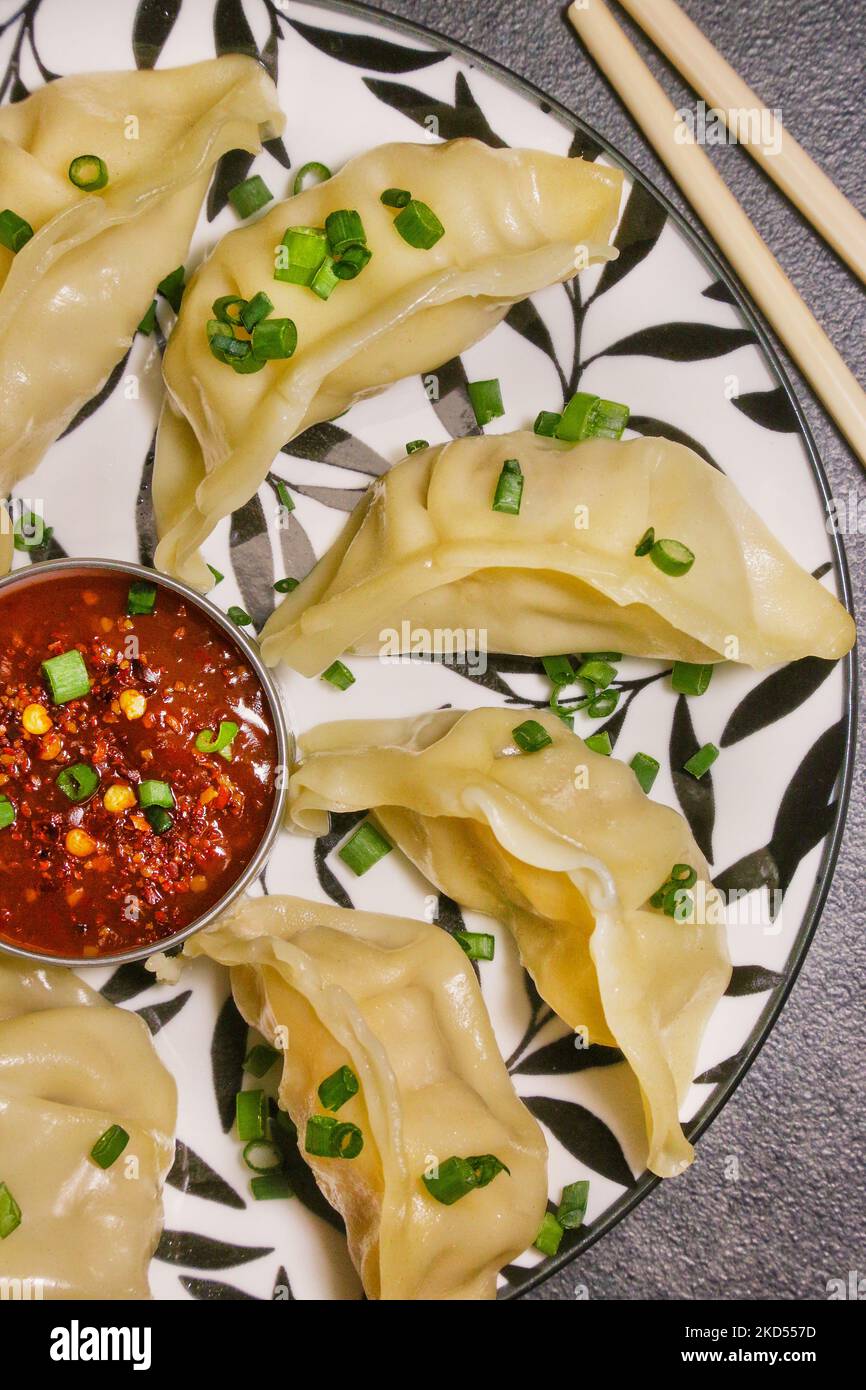 Beef and pork steamed Chinese dumplings in Toronto, Ontario, Canada, on ...