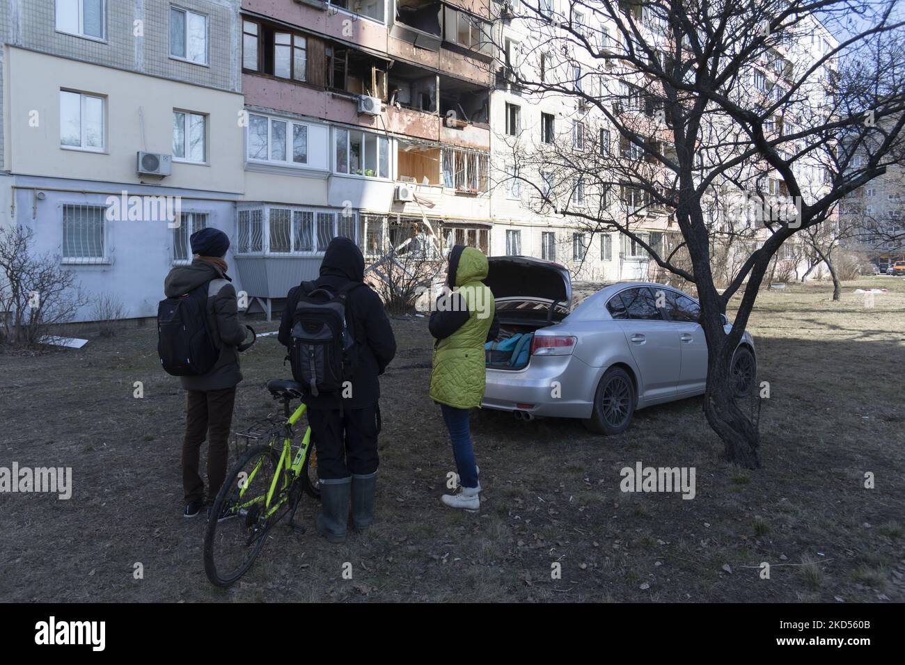 Residential building damaged by Russian shelling in Obolon a ...