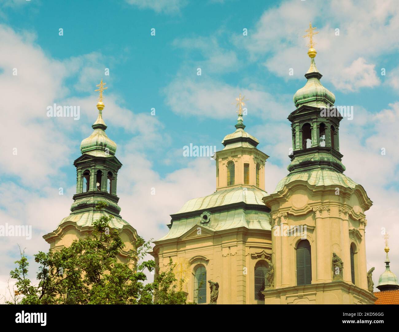 Steeples and cupolas of St Nicholas Church in Prague, Old Town, Czech ...