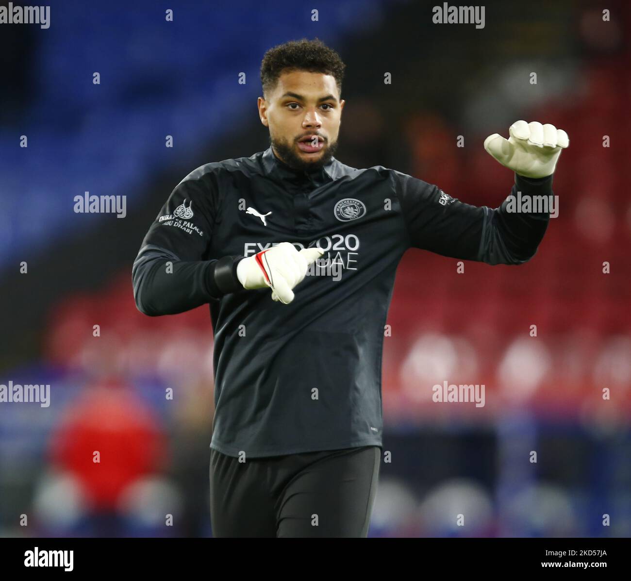 Manchester City's Zack Steffen during the pre-match warm-up during ...