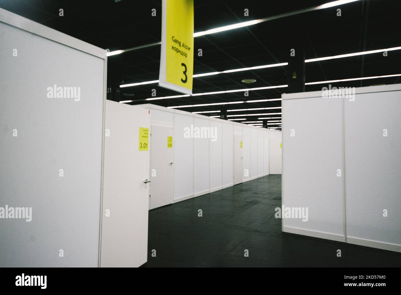 general view of a new temporary refugee shelter which was built inside ...
