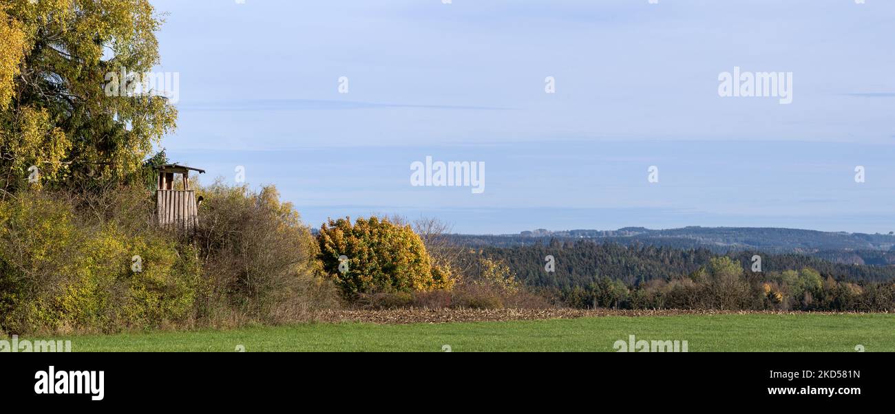 Hunting pulpit near the town of Trossingen in an exposed location with ...