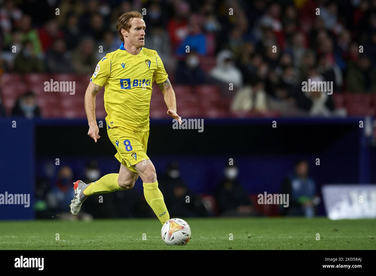 Alex Fernandez of Cadiz runs with the ball during the La Liga Santander ...