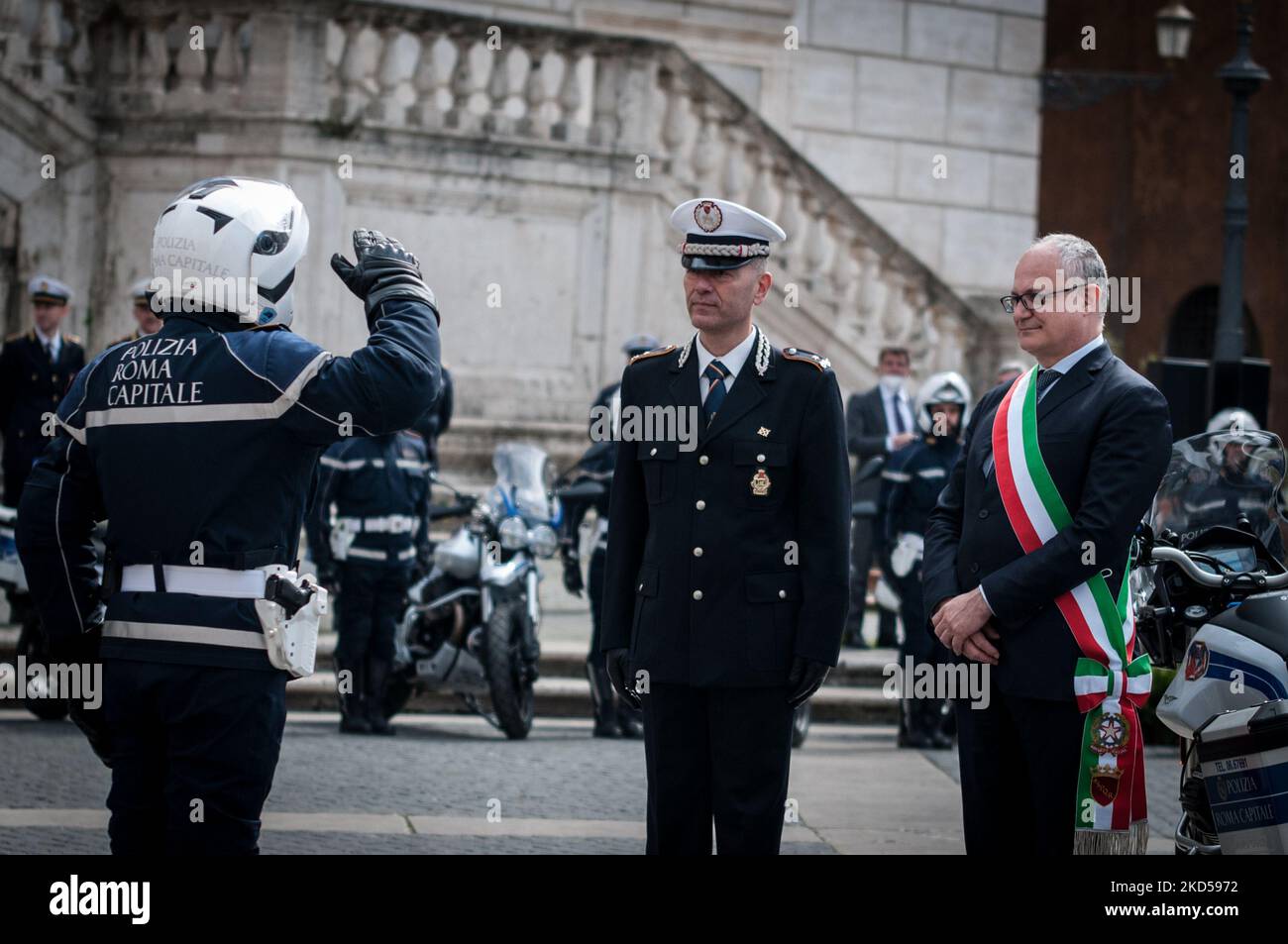 The Mayor of Rome, Roberto Gualtieri, with the Commander of the Local ...
