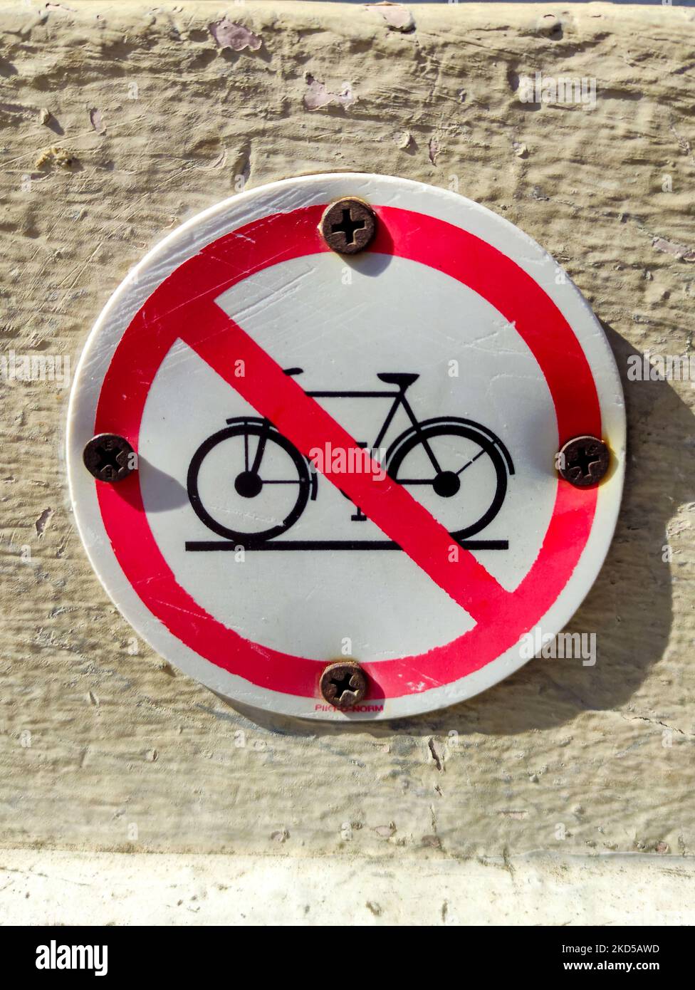 No bike symbol in the streets. Bicycle prohibited sign in a wall Stock ...