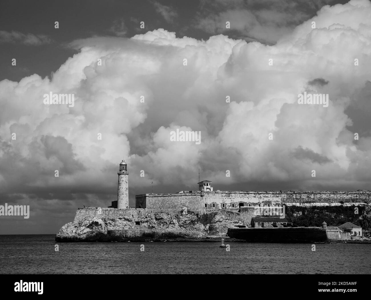 A grayscale of storm approaching the lighthouse at Havana, Cuba Stock ...